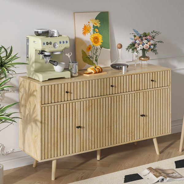 George Oliver Lorriann 55.11'' Sideboard with 3 Drawers and 4 Doors, Mid-Century Modern Fluted ...